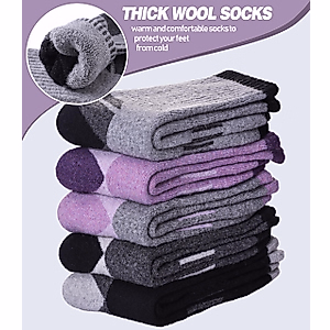DYW Womens Merino Wool Hiking Socks Thermal Warm Winter Boot Crew Socks Cushion Work Walking Gift Socks 5 Pairs （5 Pairs Color Mix A,Medium）