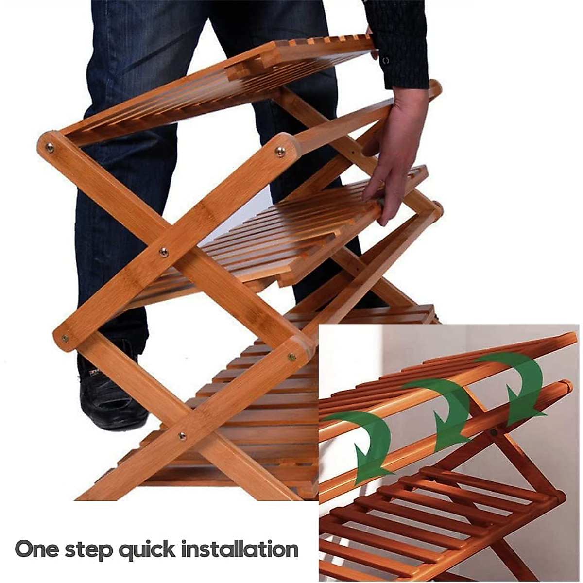 Mandorra Bamboo Shoe Rack 4 Tier Space Saving Free Standing Shoe Shelf No Assembly Foldable Shoe Rack Storage Organizer for Closet Hallway Bathroom Living Room Bedroom, Balcony, Folding (Natural)