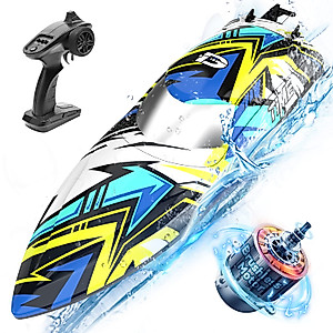 DEERC Brushless Remote Control Boat, 30+ mph Racing RC Boat, Full Proportional 2.4Ghz Speed Boat,Selfrighting Fast Boat with LED Light for Adults & Kids