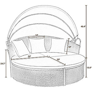 Devoko Patio Furniture Outdoor Round Daybed with Retractable Canopy Wicker Rattan Separated Seating Sectional Sofa for Patio Lawn Garden Backyard Porch Pool