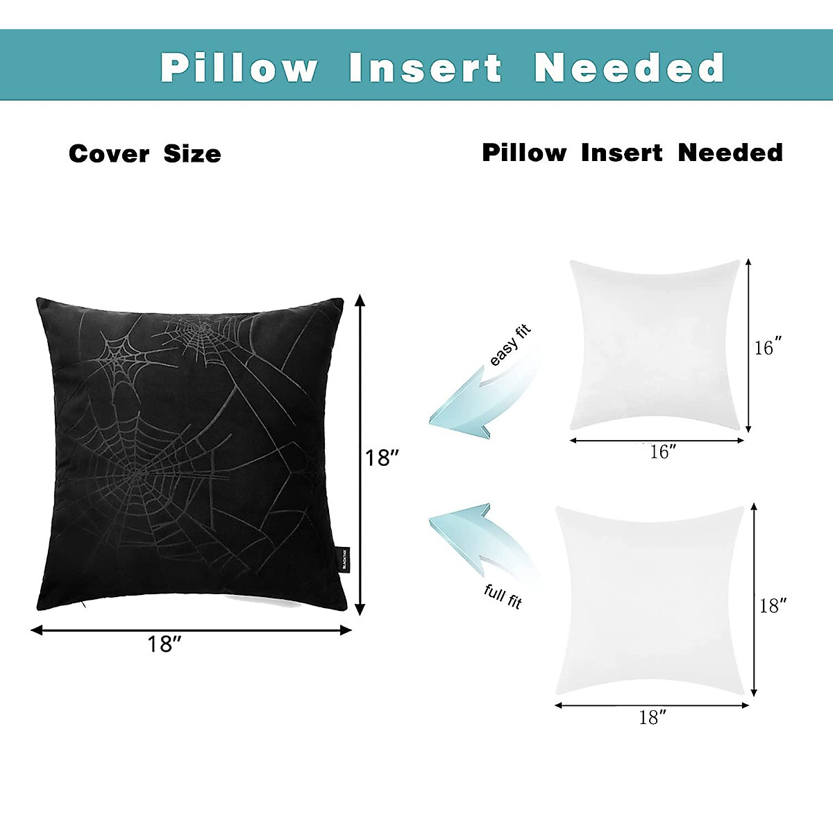 BLACKTHX Pack of 2 Decorative Throw Pillow Covers Black Gothic Pillowcase Velvet Soft for Couch Sofa Bedroom 18x18 Inches Black On Black Print