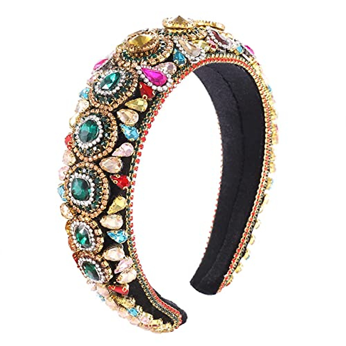 Rhinestone Padded Headband Baroque Crystal Embellished Hairbands Colorful Beaded Headbands Fashion Bejewelled HairHoop Accessory for Women Girls