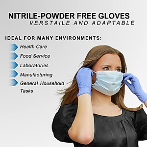 Essentials Healthcare Products Nitrile Powder-Free Examination Gloves; Box of 200 Exam Gloves, Latex-Free, Periwinkle (X-Small)