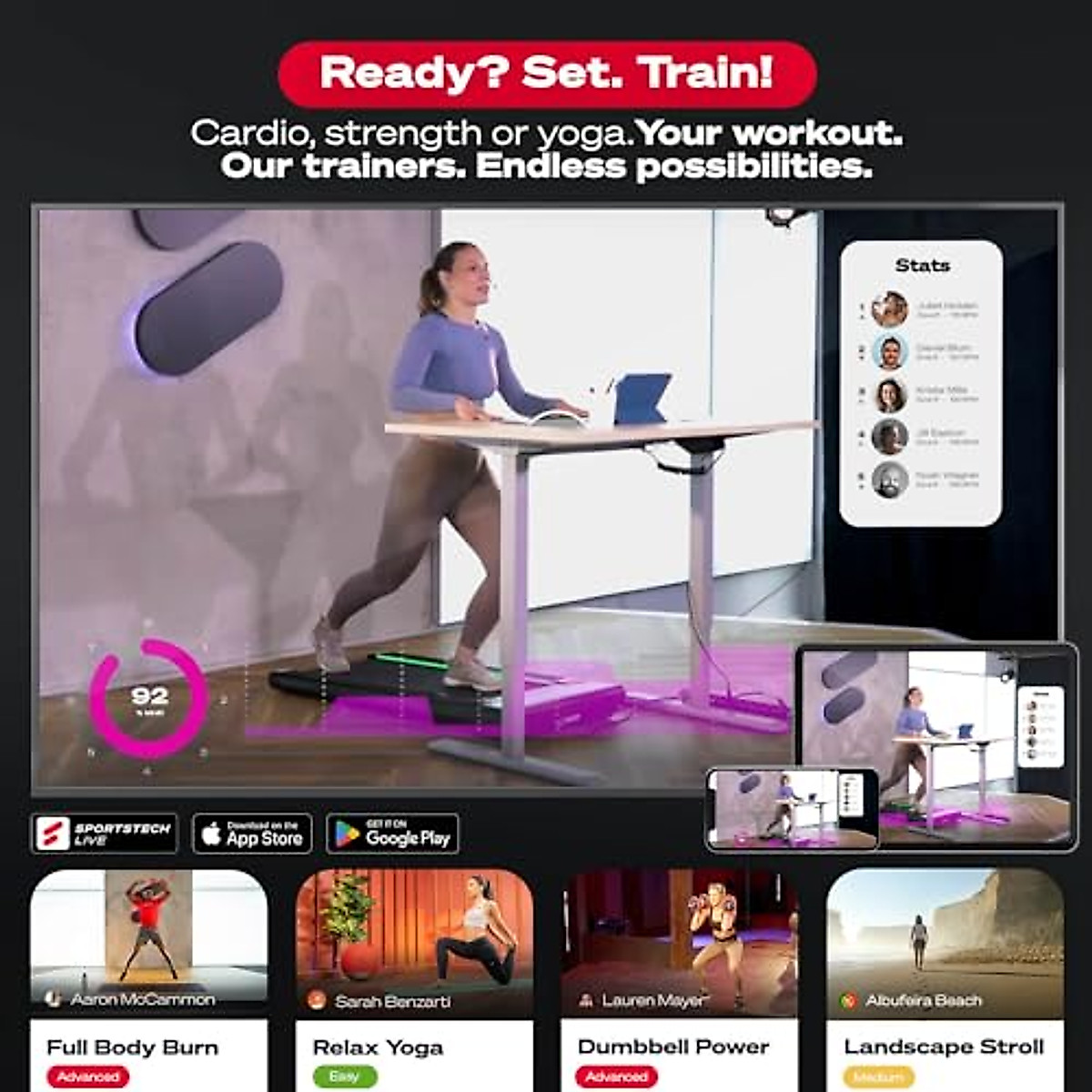 Sportstech Walking Pad Treadmill, Ultra Slim Portable Treadmill, Under Desk for Home & Office with Remote Control, Heart Rate LED Pulse, Fitness Live Workout App, 300 lbs Capacity, No Installation