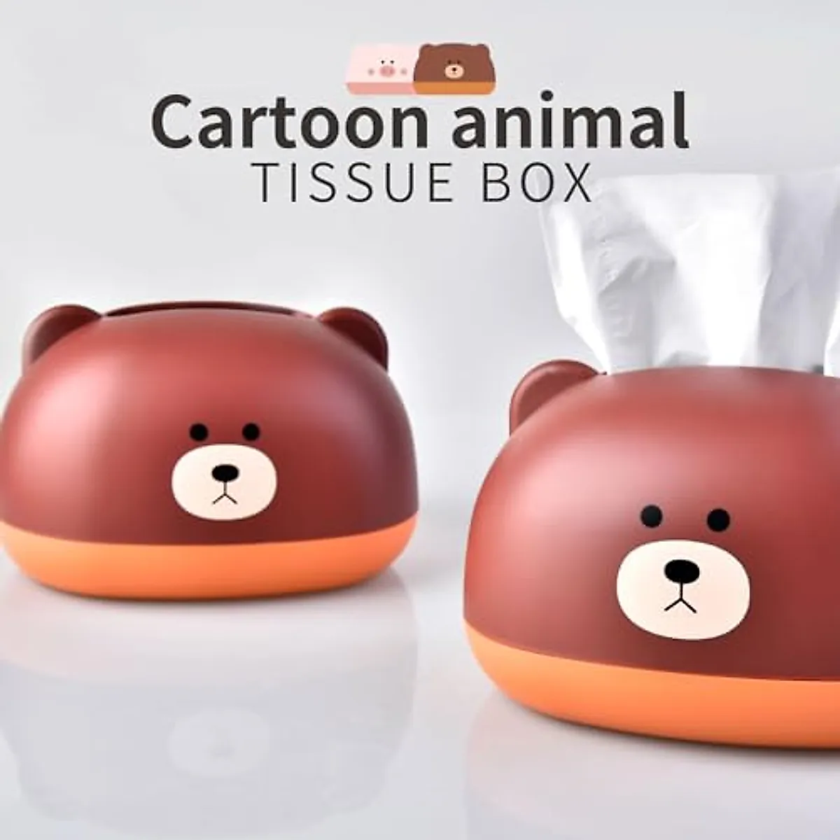 Creative Cartoon Cute Brown Bear Pink Pig Drawn Paper Box Living Room Bedroom Dining Room Tissue Box (Bear (Brown))
