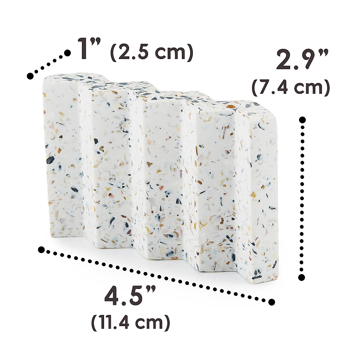 Tapeera Zig Zag Jesmonite Terrazzo Stone Soap Dish for Bathroom Sink - Concrete Soap Saver for Bar Soap Holder for Shower - Sponge Holder - Self Draining Soap Dish Holder - Kitchen Soap Tray (White)