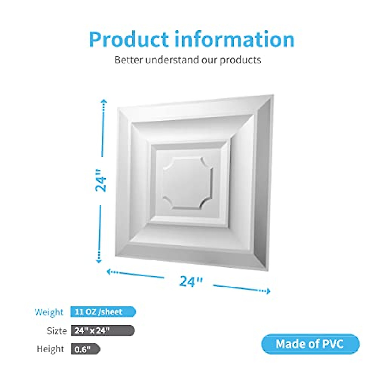 Art3d Drop Ceiling Tiles 24x24, Pack of 12pcs in White