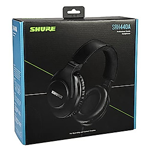 Shure SRH440A Over-Ear Wired Headphones for Monitoring & Recording, Professional Studio Grade, Enhanced Frequency Response, Work with All Audio Devices, Adjustable & Collapsible Design - 2022 Version