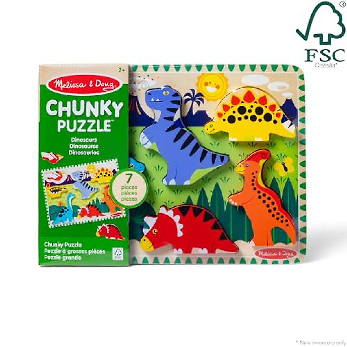 Melissa & Doug Dinosaur Wooden Chunky Puzzle (7 pcs) - FSC Certified
