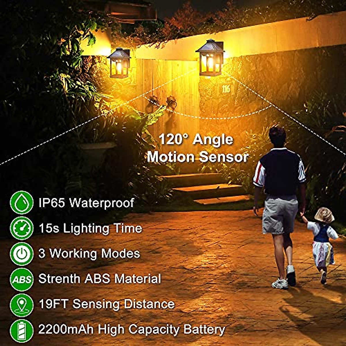 Kuniwa 2 Pack Solar Wall Lantern Lights Outdoor Dusk to Dawn Motion Sensor Waterproof LED Wall Sconce Exterior Porch Light Fixtures Warm White, 3 Lighting Modes for Fence Patio Garage Garden Yard