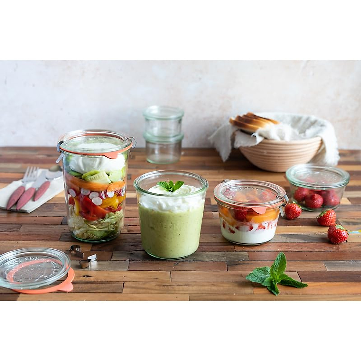 WECK PacknWood Reusable Stainless steel clip Jars| Tulip Jar with Wide Mouth | Recyclable Suitable for Canning and Storage | Eco-Friendly Canning Jar - (L: 1.18inches” W: 0.59inches”) 840 Pcs