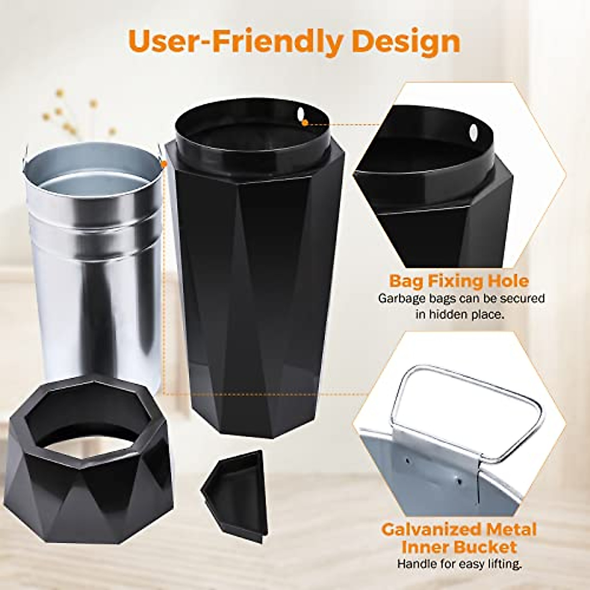 BEAMNOVA Bundle Metallic 15 x 31.5 in + Black 12 * 28 in Commercial Stainless Steel Trash Can Outdoor Indoor Garbage Enclosure with Lid Inside Barrel Heavy Duty Industrial Waste Container