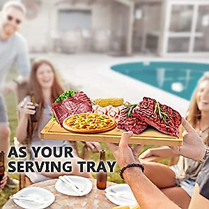 Bamboo Cutting Board for Kitchen, Bamboo Chopping Board with Handle and Juice Groove, Heavy Duty Butcher Block Cutting Board for Meat Cheese and Vegetables, Medium, 15" x 10"