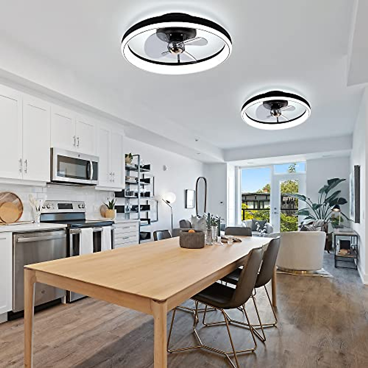 Sunny Hawaii Modern Ceiling Fans with Lights and Remote, 19.7in Dimmable LED 6 Speeds Reversible Blades Timing Indoor Low Profile Ceiling Fan Semi Flush Mount with Remote Control(black)