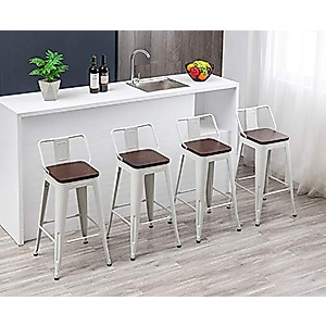 HAOBO Home Modern Industrial Metal Bar Stool Counter Height Stools [Set of 4] Stackable Dining Chair (24", Low Back White Wooden Seat)
