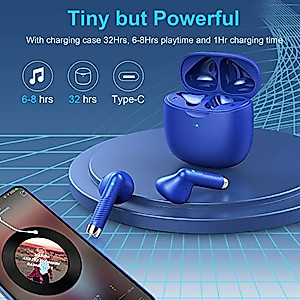Wireless Earbud, Bluetooth 5.3 Earbud Stereo Bass, Bluetooth Headphones in Ear Noise Cancelling Mic, Earphones I-PX7 Waterproof Sports, 32H Playtime USB C Charging Case Blue Ear Buds for Android iOS
