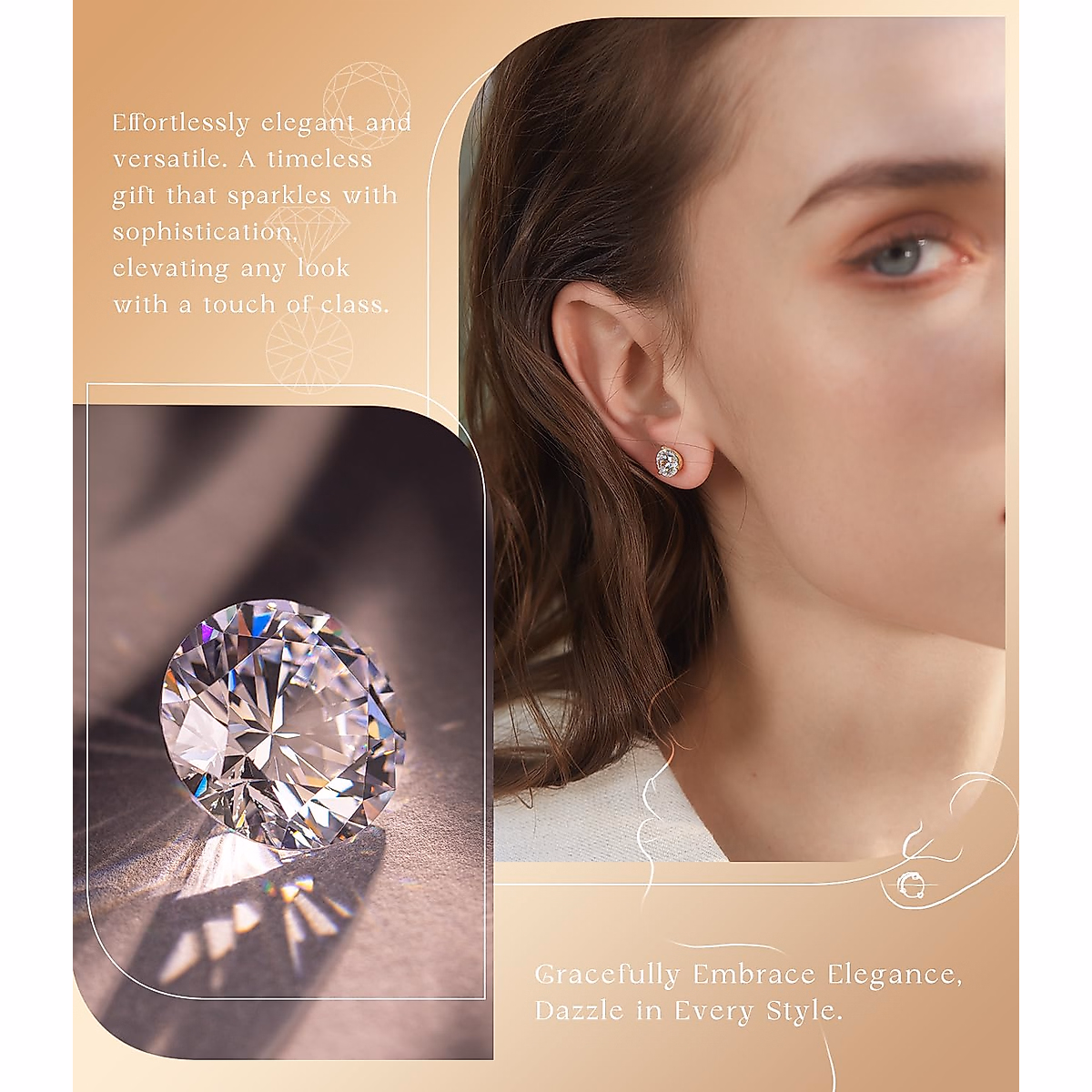 "STUNNING FLAME" 14K Gold Post & Sterling Silver Round Cut Cubic-Zirconia Stud Earrings | Hypoallergenic & Nickle Free Jewelry (white-gold-and-sterling-silver,1.5)