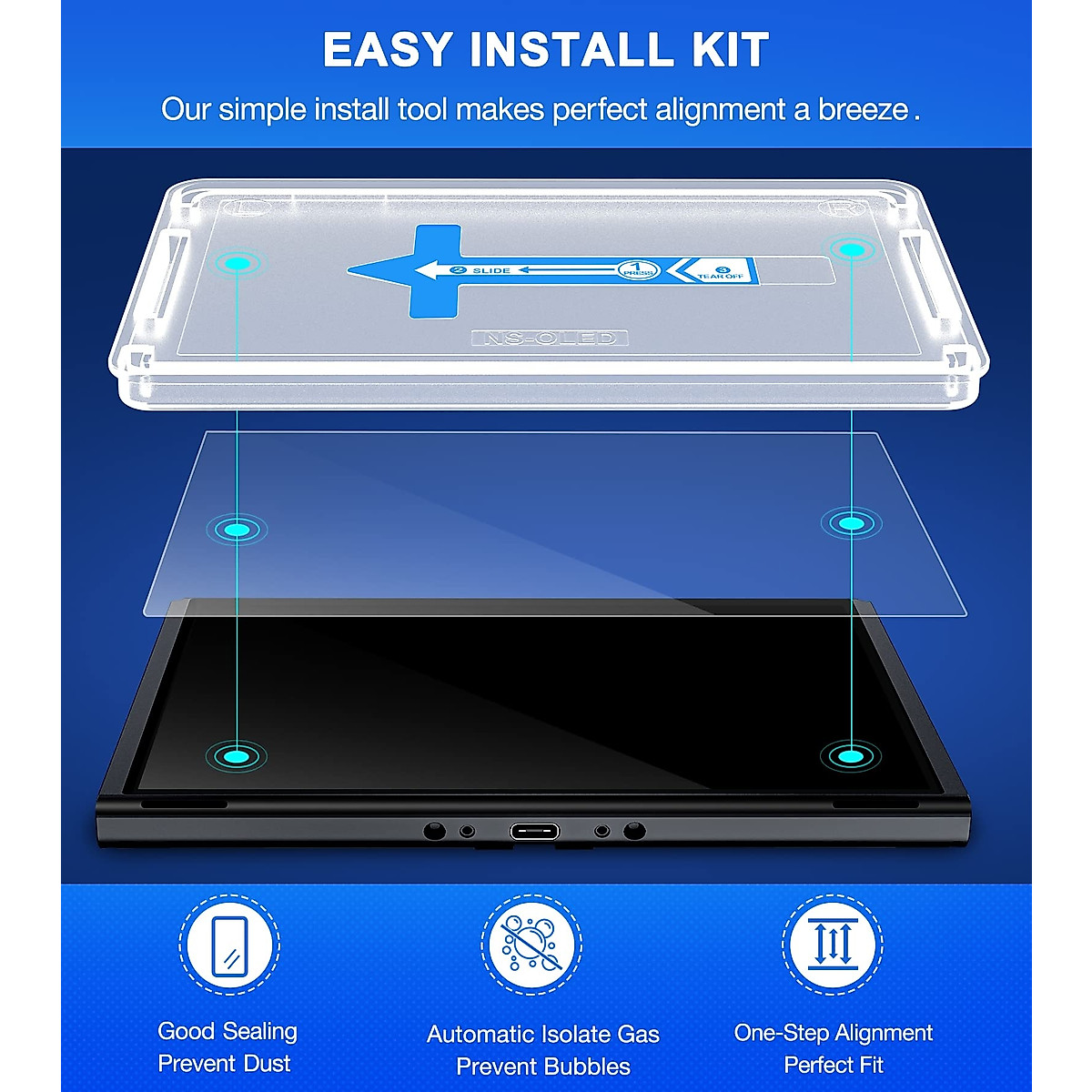 ELISWEEN 3-Pack Switch OLED Screen Protector Tempered Glass with Auto Alignment Kit for 2021 Nintendo Switch OLED Screen Protector, 9H/2.5D/0.33mm Thickness Dockable Hd Screen OLED Screen Protector