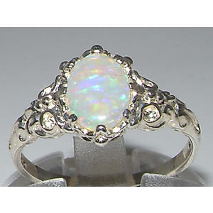 LetsBuyGold 10k White Gold Real Genuine Opal Womens Promise Ring - Size 9