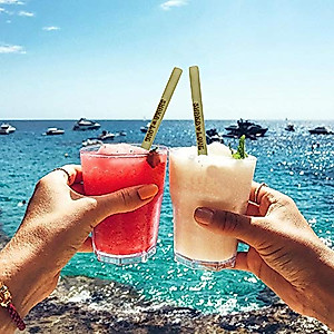 SHAKA LOVE Reusable Bamboo Drinking Straw Set 9 Inch | 100% Natural, Biodegradable, Eco, Organic | Cleaning Brush & Cotton Carry Pouch | Juice, Smoothies, Shakes, Coffee, ALOHA Cocktails | 5 Pack