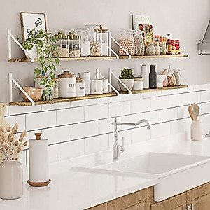 Wallniture Bora 36" Long Floating Shelves for Wall, Rustic Wall Shelves for Living Room, Wall Bookshelf, Kitchen Wall Shelf, Bathroom Shelves for Storage, Office Shelves Set of 4, Burnt