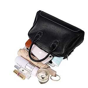 Iswee Genuine Leather Tote Top Handle Satchel Bag Women Handbags Designer Purse Shoulder Bag Crossbody Bags for Ladies (Black)