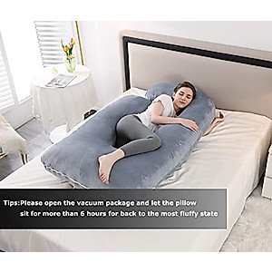 Jcickt Pregnancy Pillow J Shaped Full Body Pillow with Velvet Cover Grey Maternity Pillow for Pregnant Women, 60"
