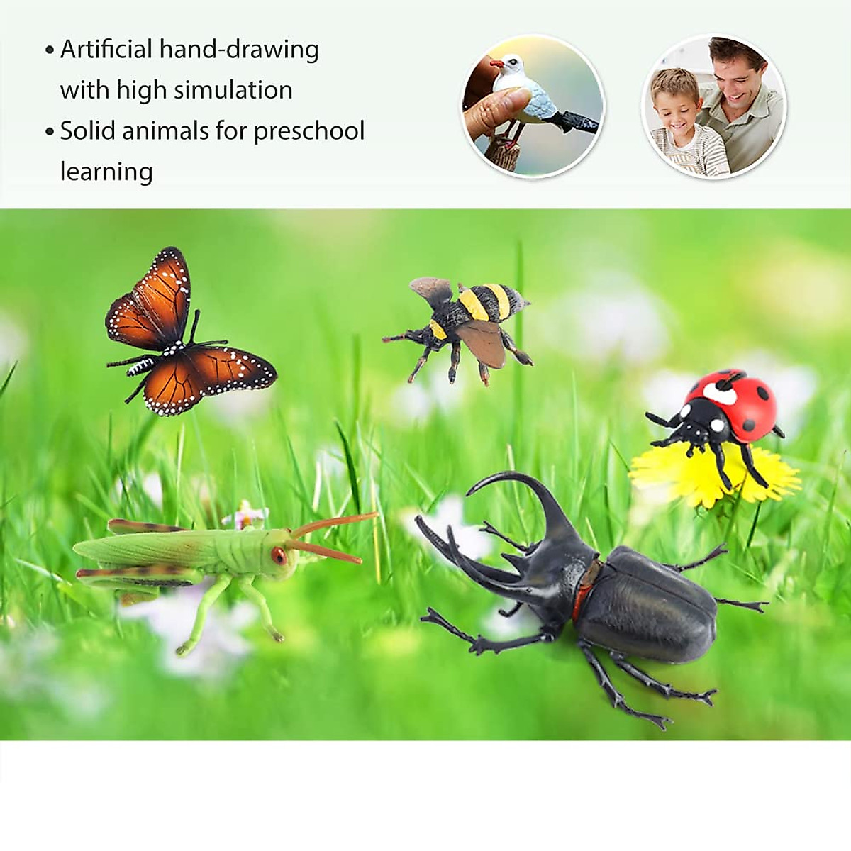 Volnau Bug Toys Figurines 12PCS Insect Animal Figures for Kids Toddlers Decorations Educational Bee Beetle Mantis Spider Ladybug Butterfly Plastic Model