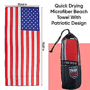 USA Flag Inspired, Quick Drying, Extra Large Sandfree American Flag Beach Towel - 71x35 Unique Design for Big Summer Fun, Perfect for Beach, Camping, Sports or Travel Accessories Towel.