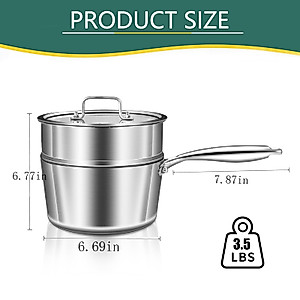 DELARLO Kitchen Tri-Ply Stainless 3-Quart Steamer Set With Glass Lid,with Ergonomic Handle, Multipurpose Sauce Pan, Sauce Pot，oven safe