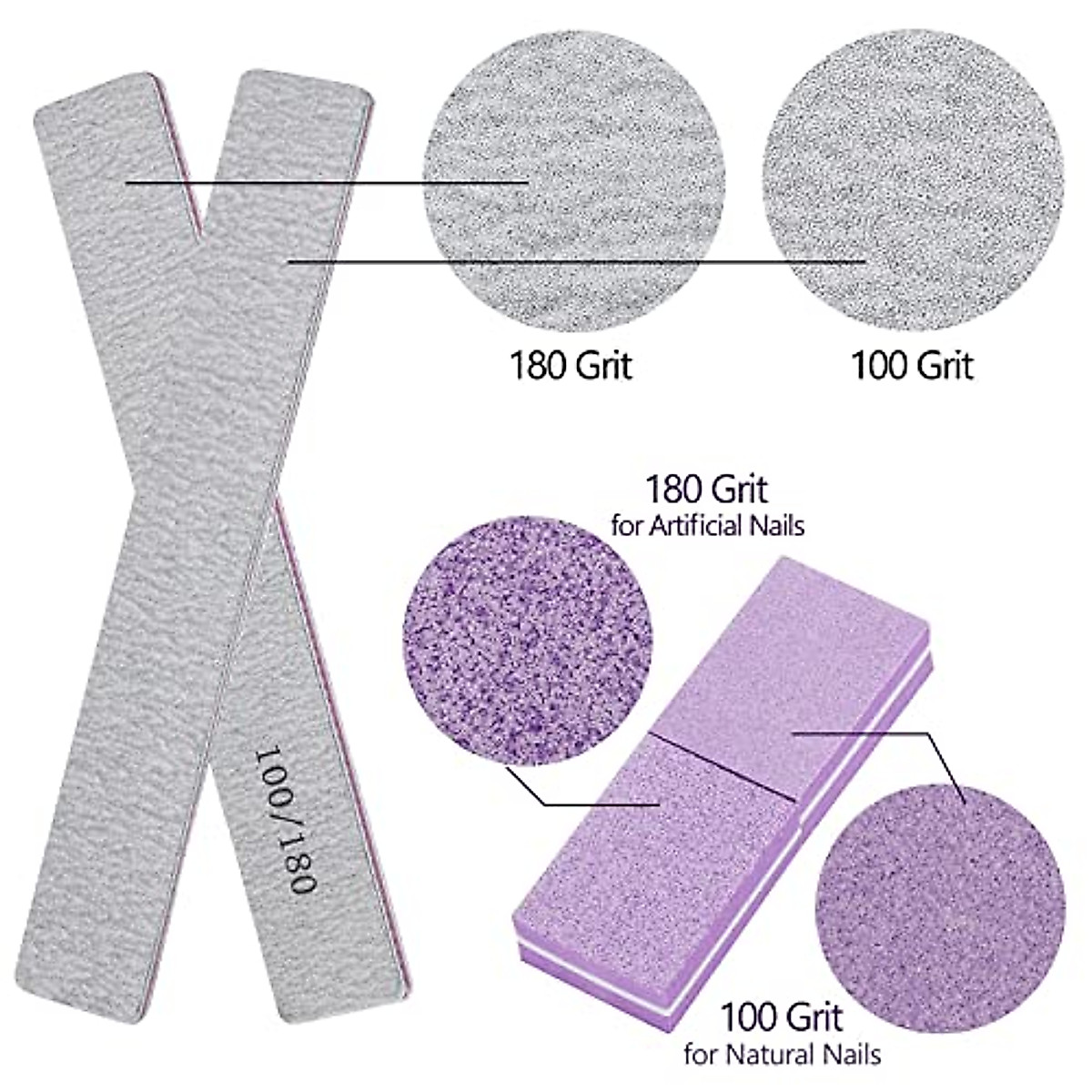 25 Pcs Nail Files for Acrylic Nails and 50 Pcs Purple Mini Buffer Block File, 100/180 Grit Nail Buffer Double Sides Emery Boards Fingernail Files