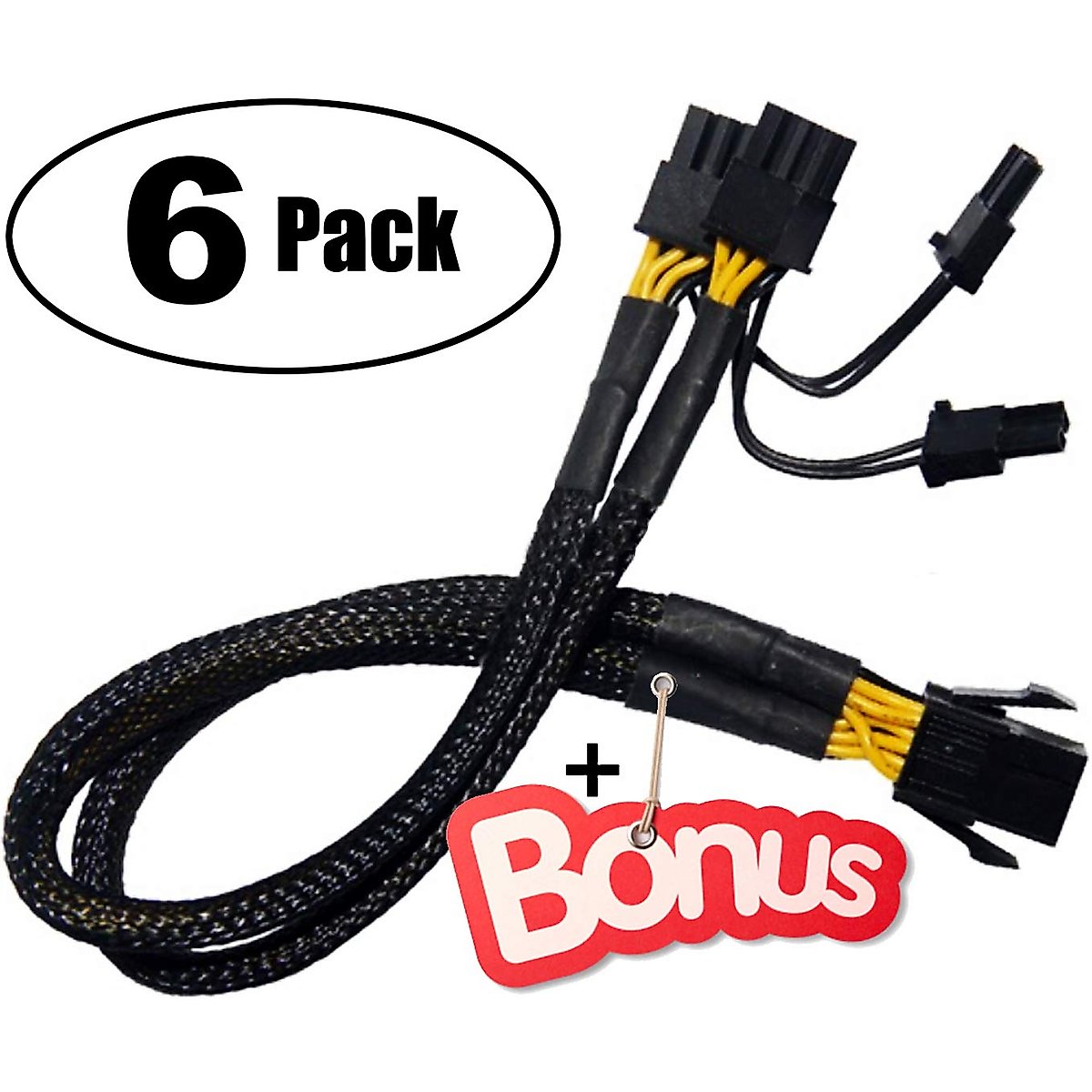 TeamProfitcom PCI-e 6 Pin to Dual PCIe 8(6+2) Pin Graphics Card PCI Express Power Adapter GPU VGA Y-Splitter Extension Cable Mining Video Card Sleeved Power Splitter 9 inches 18 AWG 6 Pack + Bonus