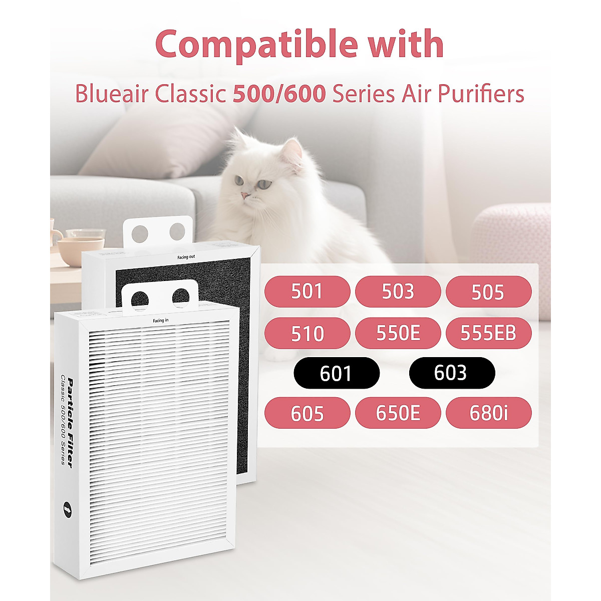 500/600 Series Particle Replacement Filter for BLUEAIR Classic 501, 503, 601, 505, 603, 650E, 550E, 555EB, 605, 580i, 680i，HEPA+Activated Carbon Сotton