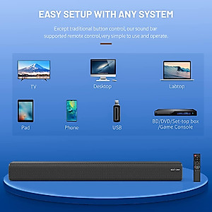 BESTISAN TV Sound Bar, 100Watts Soundbar for TV, Wireless Sound Bars with HDMI-ARC and Bluetooth/Optical/AUX/USB. TV Speakers for Home Theater/Gaming. (Remote Control,Wall Mountable)