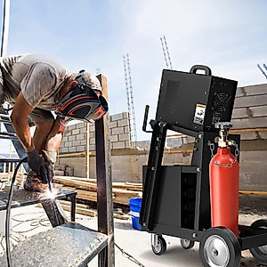 JFamiglia Welding Cart, Carts with 4 Drawers for MIG TIG ARC Plasma Cutter Tank Storage 2 Safety Chains, Black