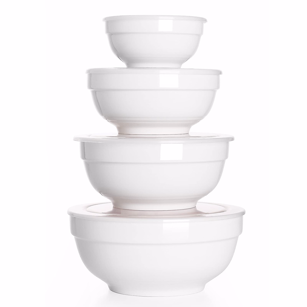 DOWAN Ceramic Bowl Set with Lids, Serving Bowls with Lids, Food Storage Container, Porcelain Prep Bowl, Small Mixing Bowls for Kitchen, Microwave & Dishwasher Safe, 64/42/22/12 Ounces, Set of 4