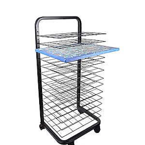 Drying Rack, 25-Shelf Mobile Drying Rack with Wire Shelves for Works of Art, Black Powder Coated Finish, Drying & Print Racks, Protect Artwork When Drying，Ideal for Schools and Art Clubs