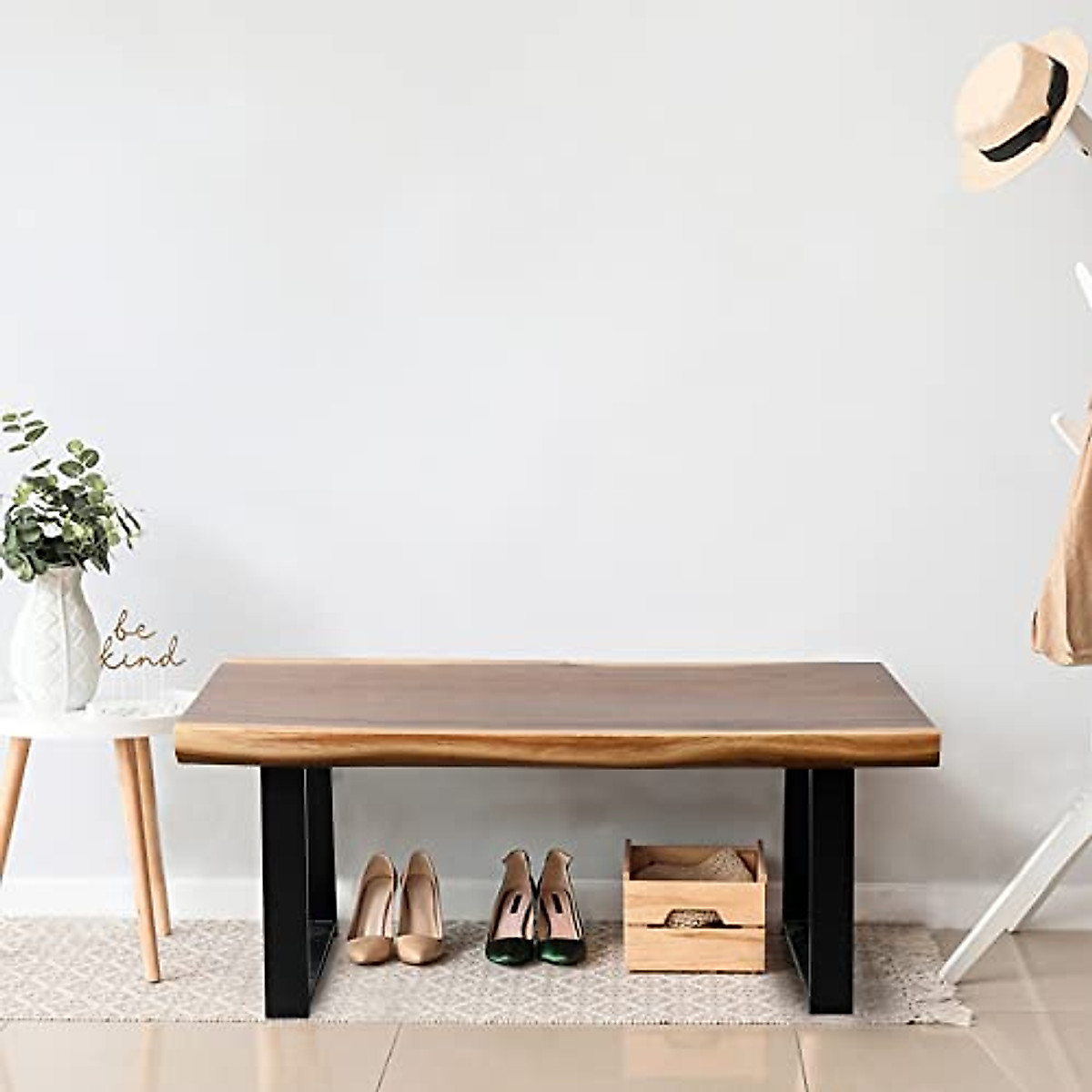 Warmaxx Wood Bench Rectangle Solid Wooden Entryway Stools 39"x13"x18"H Living Room End Table Rustic Live Edge Coffee Table Side Table Bedroom Bathroom Patio Outdoor Garden Foot Stool