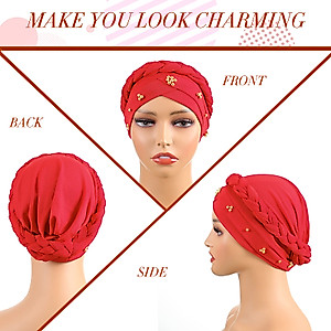 9 Pcs Women Turban Braid Headscarf Braid Turban Wrap Pre Tied Twisted Braid Hair Covered Hat Beanie Beaded Headband Headwear One Size Multicolor Cap(Classic)