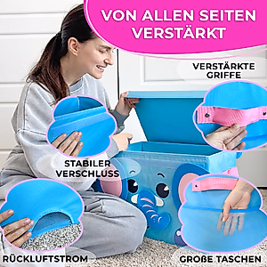 QUOKKA Toy Storage Box for Boys and Girls - 16x12x10 In Elephant Toy Chest Organizer for Kids - Collapsible - Handles - Flip Top Lids - Fabric Foldable Bin for Playroom - Nursery Room Organization