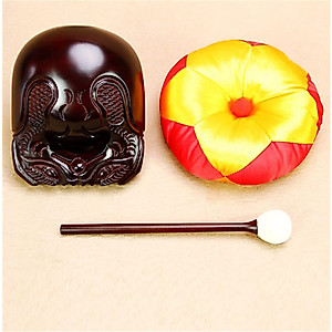 UXOWOXU Chinese Buddhism Temple Wooden Drum Block Musical Instrument with Mallet Solid Hardwood Percussion Rhythm Blocks