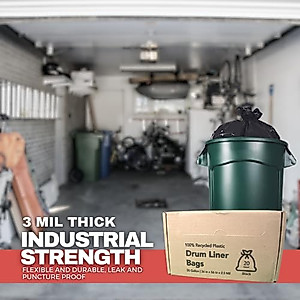 Oxley Drum Liner Bags, 55 Gallon Trash Bags, 3 Mil Thick, 100% Recycled Material, 20 Count, Black, Eco-Friendly