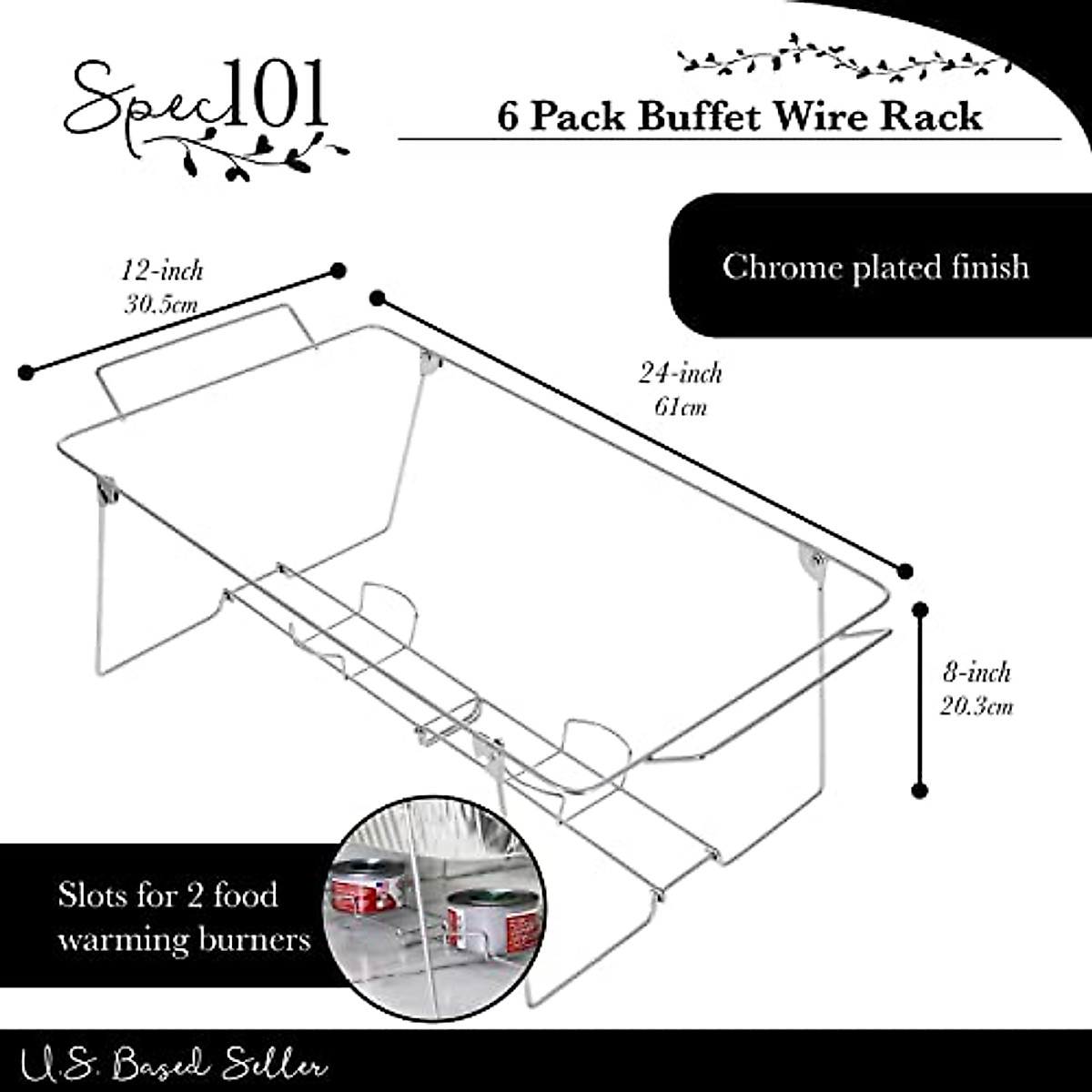 Spec101 Chafing Wire Rack 6 Pack for 24x12 Inch Foil Pans - Empty Folding Reusable Buffet Wire Rack Chafing Stand Foldable Food Warmer Rack Dish Stands Heater Chafer Racks - Catering, Buffet, Wedding