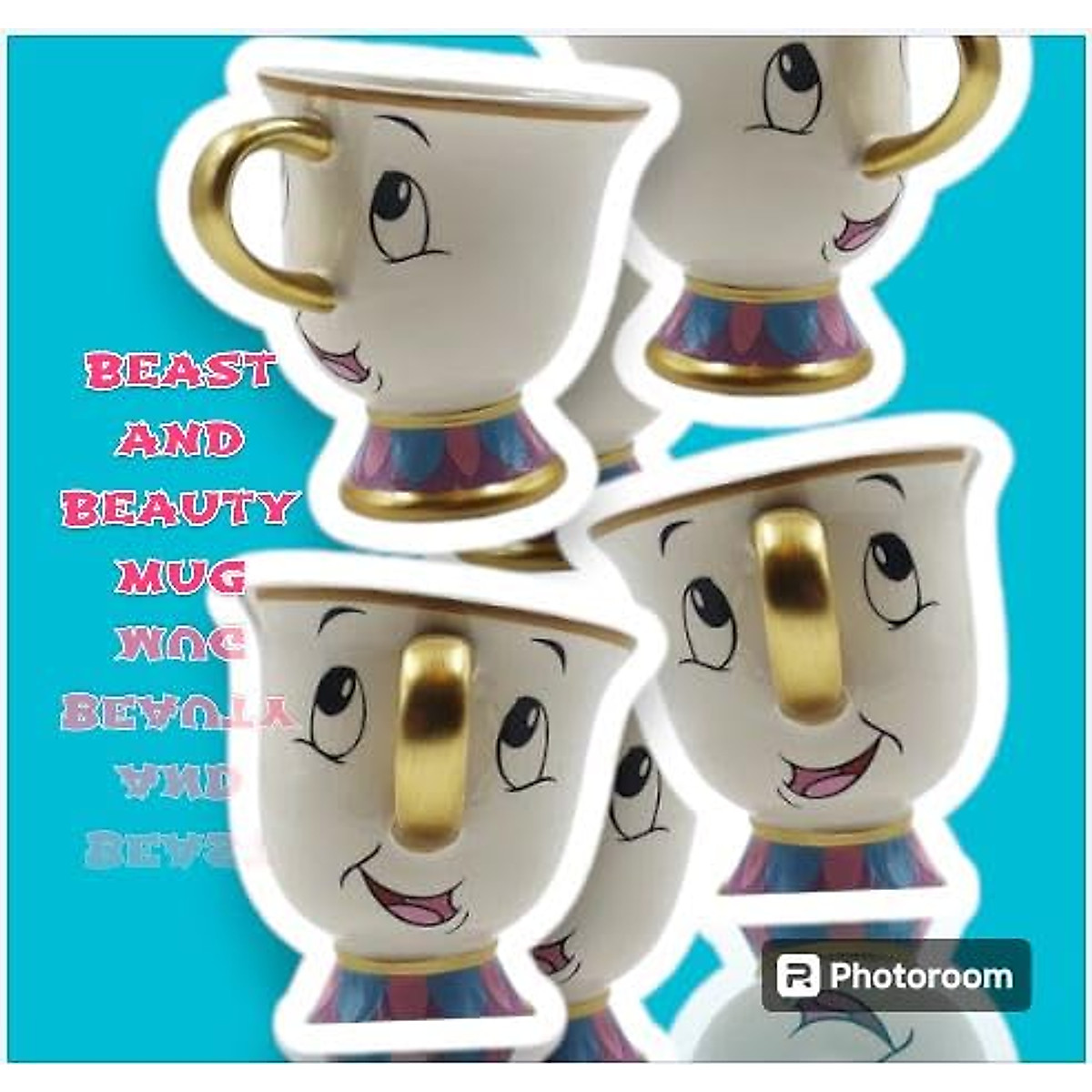 Beauty & The Beast Cartoon Chip Tea Cup 3D Sculpted Ceramic Coffee Mug, 8 Ounces, Officially Licensed, Princess Collectible Novelty Gift