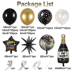 Happy New Year Party Decorations - 130pcs Black and Glod Balloon Garlands Arch Kit, Large Bottle Foil Balloon 2024 New Years Eve Party Background Anniversary Graduation Home Supplies (Black Gold)