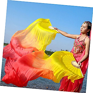 RAZZUM Kids Square Practice Women Lengthen Long Chinese Silk Praise Veil Streamer for Faux Perfomance Fans Morning Yangko Dance Simulation Supplies Flag Folding Props Veils M Decorative Fan