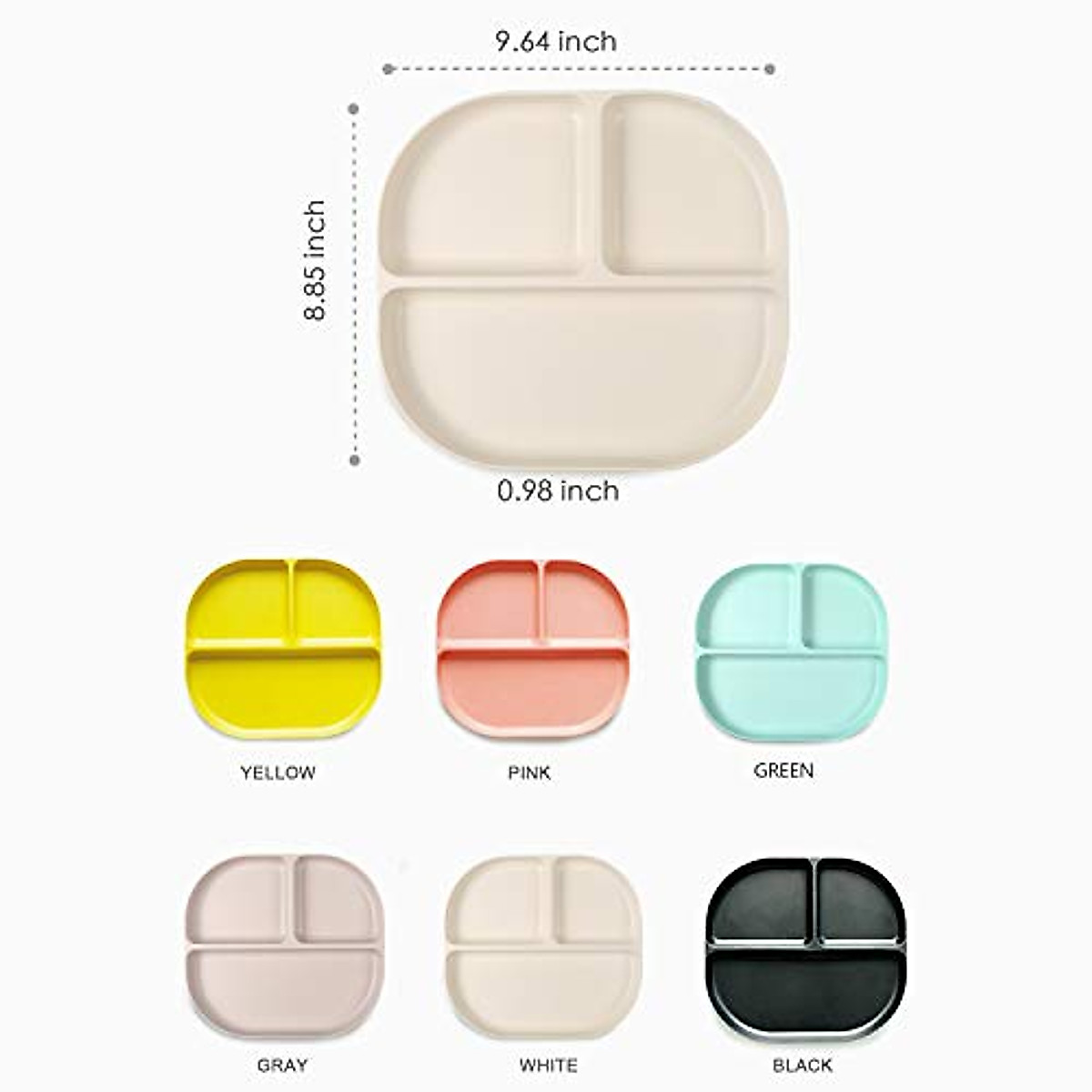 shopwithgreen Bamboo Kids Divided Plates Set, 3 Pack Reusable Toddler Compartment Plates, Baby Dishes tableware, BPA free, Dishwasher Safe, Healthy Dinner Plates