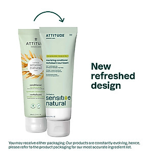 ATTITUDE Hair Conditioner for Sensitive Dry Scalp, Dry and Damaged Hair, Soothing Oat, Naturally Derived Ingredients, Dermatologically Tested, Vegan Detangler, Nourishing, 8 Fl Oz