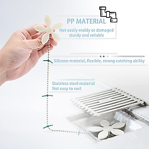 15 Pack Flower Shape Shower Drain Sink Remover Hair Filter Chain Hook - Catcher Strainer Hair Snare for Bathroom, Kitchen, Bathtub