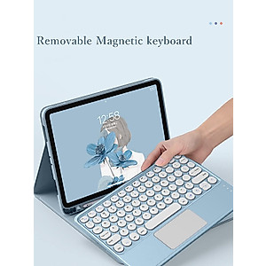 YEEHi iPad 10.9" 10th Generation 2022 Touchpad Keyboard Case Retro Round Key with Mouse Cute Color Keyboard with Trackpad Detachable Touch Keyboard iPad 10 10.9 Cover (Pink)